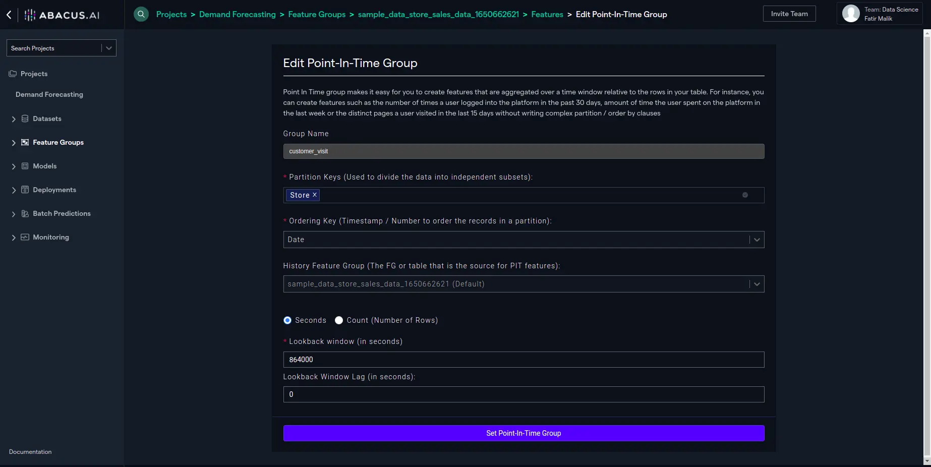 Abacus.AI - Adding Point In Time Groups to a Feature Group